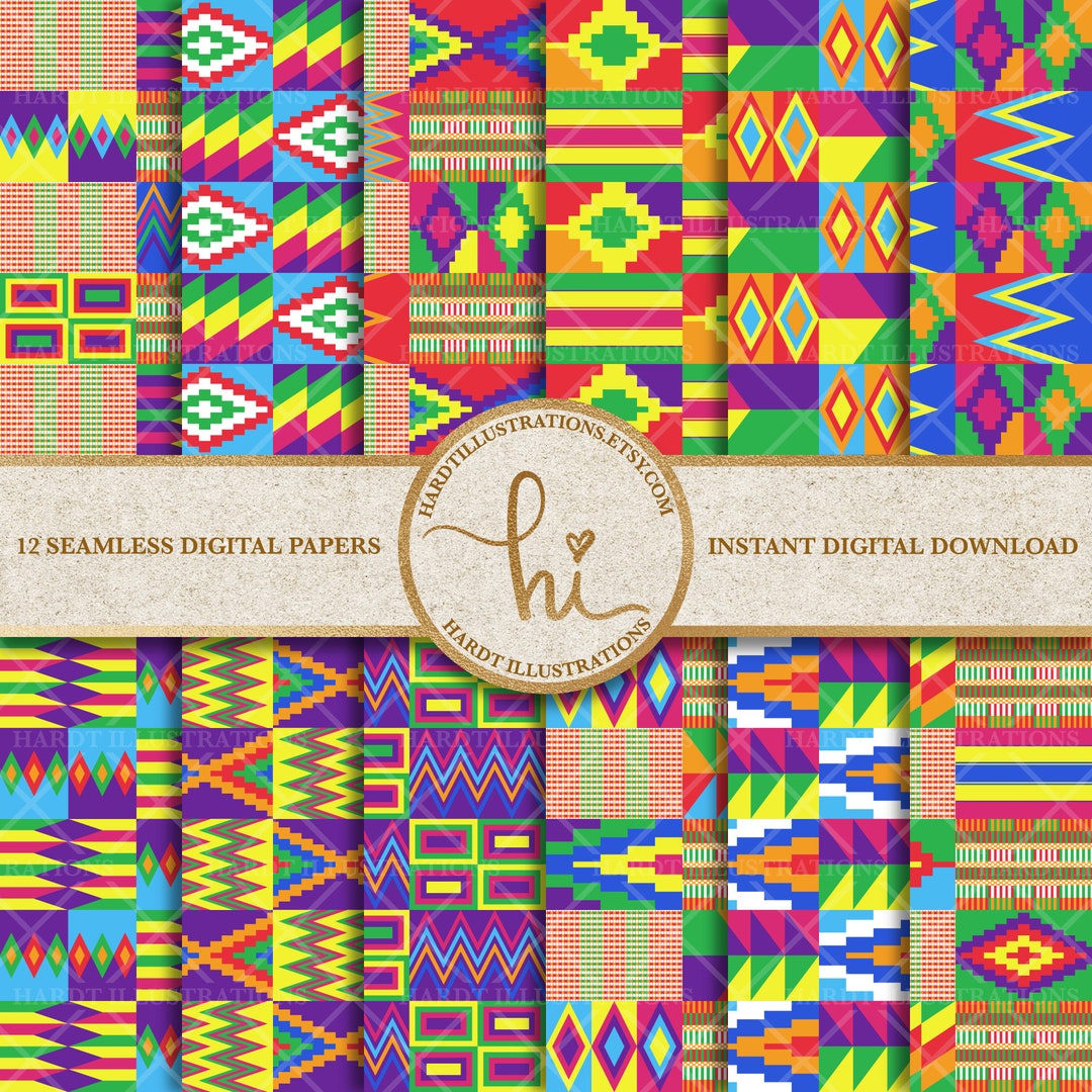 Colorful Kente Digital Paper, African Kente Cloth, Woven Fabric Print ...