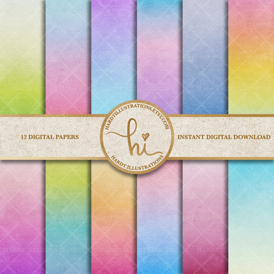 Pastel Ombre Watercolor Digital Paper, Rainbow Watercolor Gradient ...