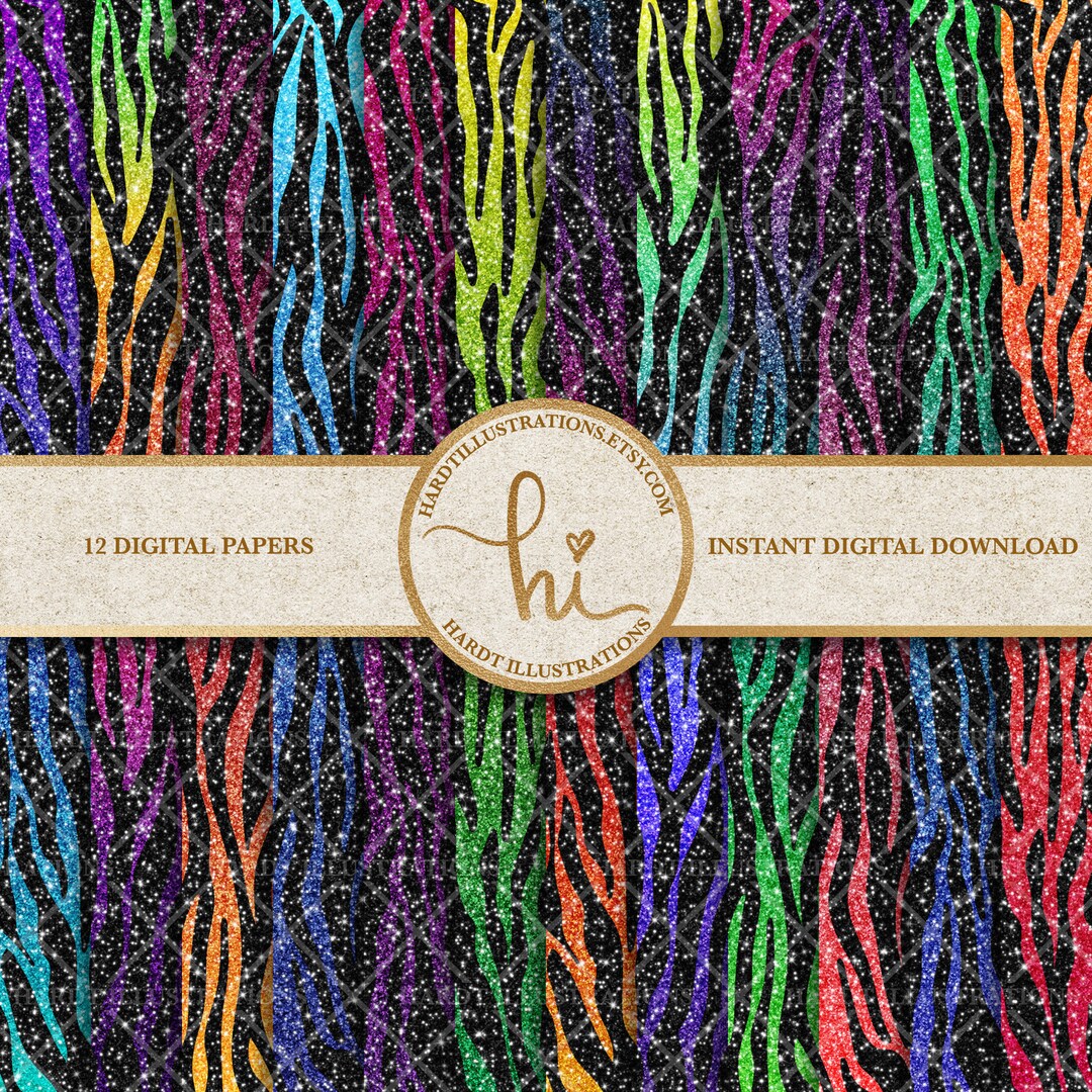 Glitter Zebra Stripes Digital Paper, Funky Animal Print Digital Paper ...