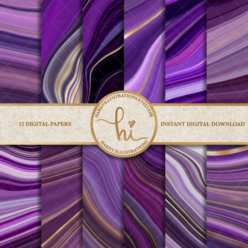 Purple Agate Digital Paper Swirls Digital Paper Marble Gold - Etsy