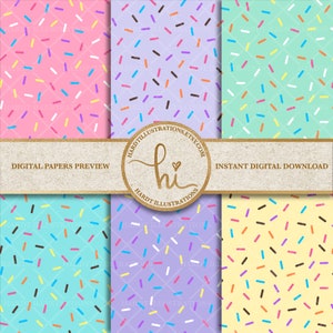 Thin Sprinkles Digital Paper, Rainbow Confetti, Pastel Donut Sprinkles ...