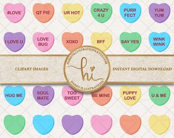 Valentine's Day Clip Art Candy Hearts Conversation - Etsy