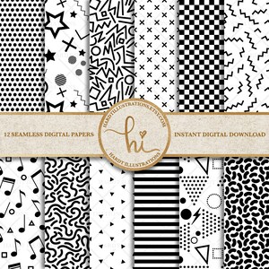 Retro Digital Paper, Monochrome Confetti, Nerdy Geeky Paper, Geometric ...