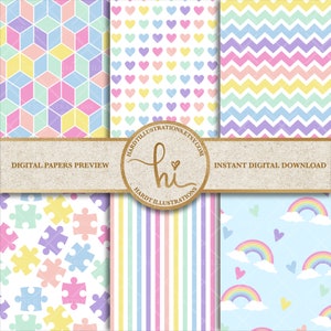 Pastel Rainbow Digital Paper, Colorful Rainbow Pattern, Geometric ...