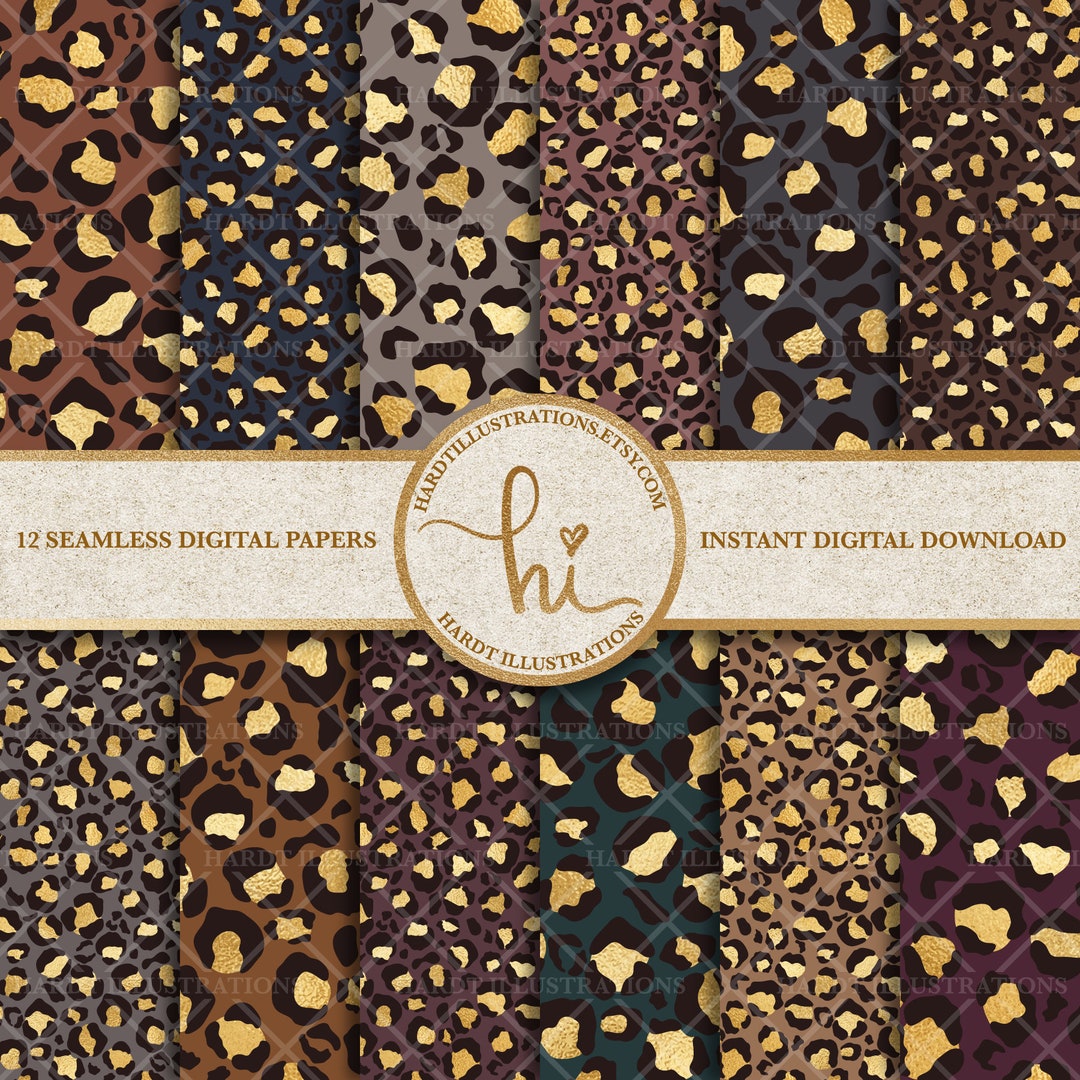 Leopard Print Digital Paper Neutral Gold Leopard Gold Foil - Etsy