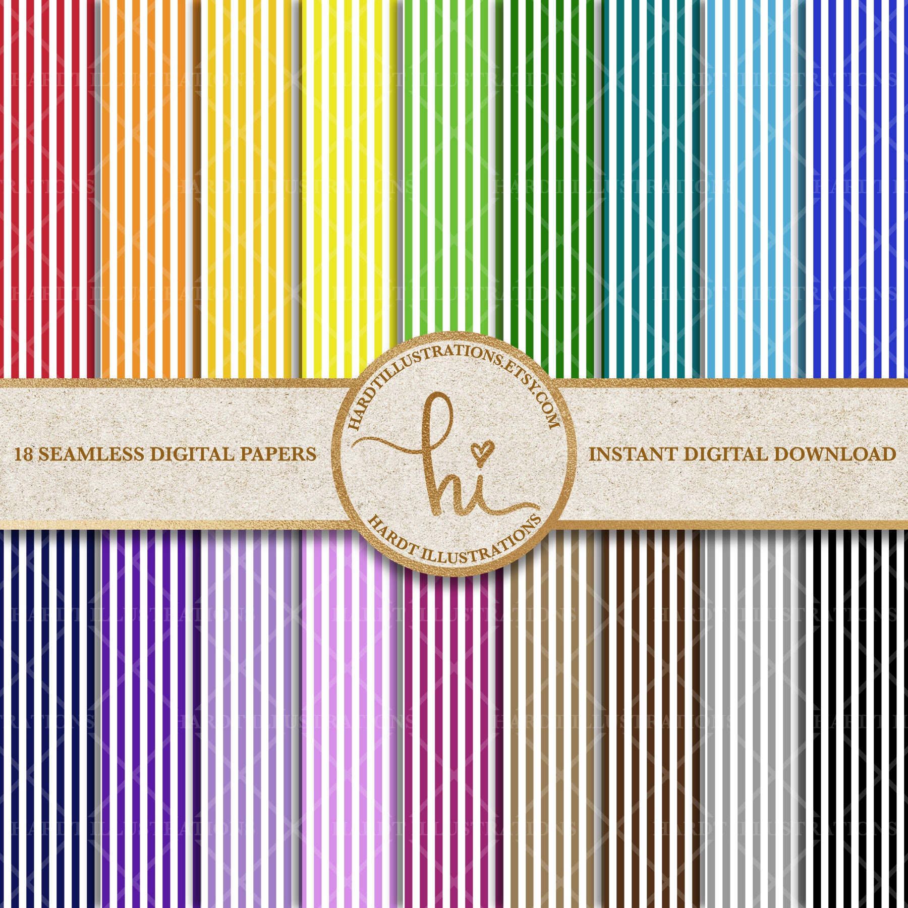 Stripes Digital Paper Rainbow Candy Stripe Paper Preppy | Etsy