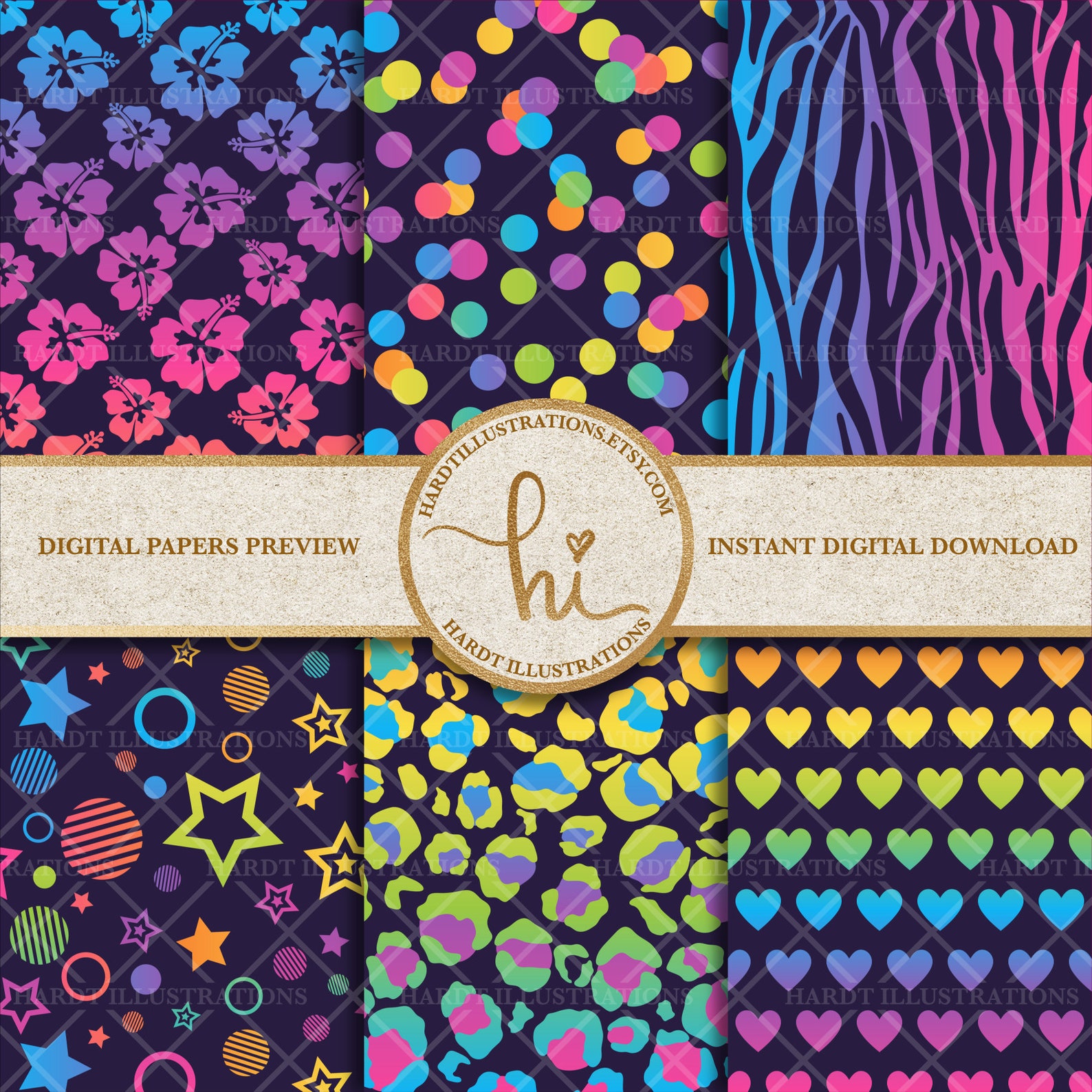 Bright Rainbow 90s Digital Paper Colorful Throwback Digital | Etsy