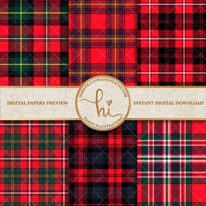 Modern Tartan Digital Paper, Red Plaid Check Pattern, Scottish Clan ...