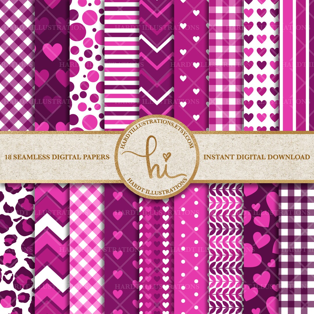 Fuchsia Valentine Digital Paper, Love Digital Paper, Valentine's Day ...