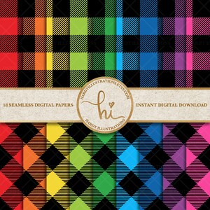 Buffalo Plaid Digital Paper, Buffalo Check Design, Rainbow Plaid Papers ...