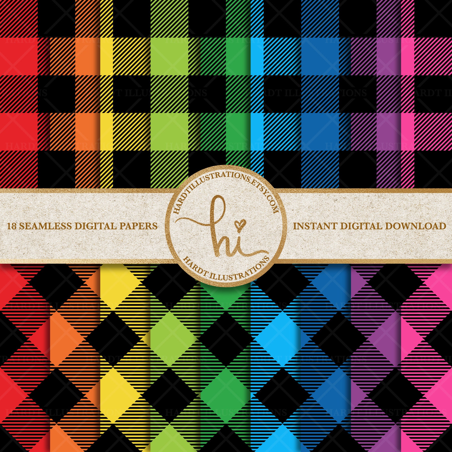 Buffalo Plaid Digital Paper Buffalo Check Design Rainbow - Etsy