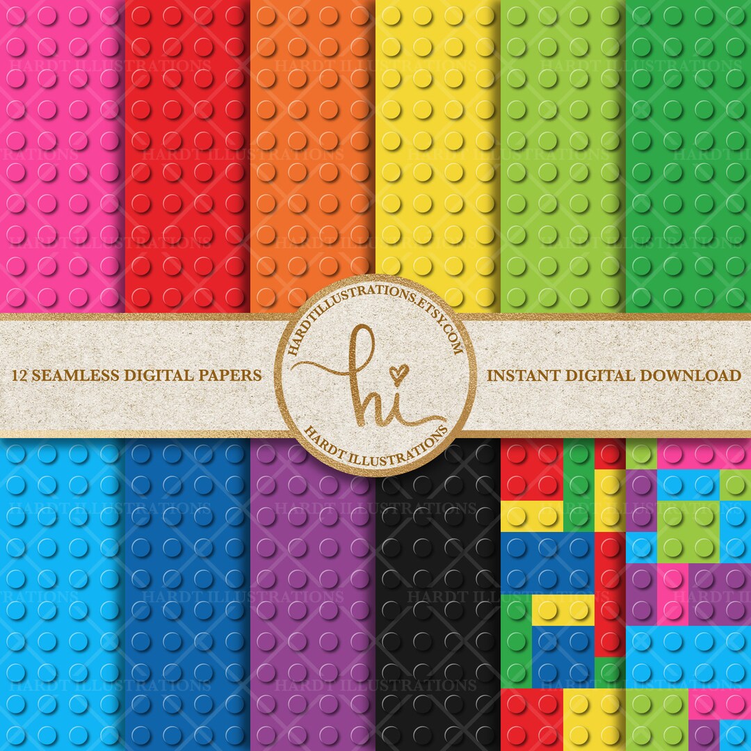 Building Blocks Digital Paper, Toy Bricks Digital Paper, Rainbow ...