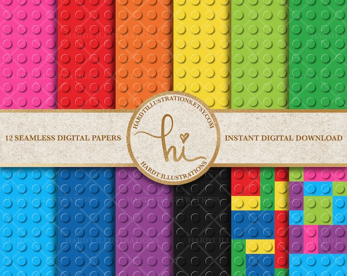Building Blocks Digital Paper, Toy Bricks Digital Paper, Rainbow ...