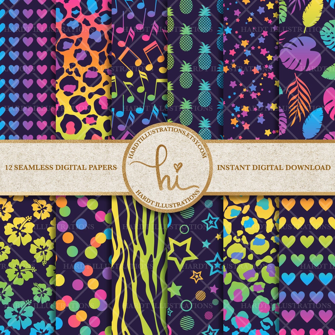 Bright Rainbow 90s Digital Paper, Colorful Throwback Digital Paper ...
