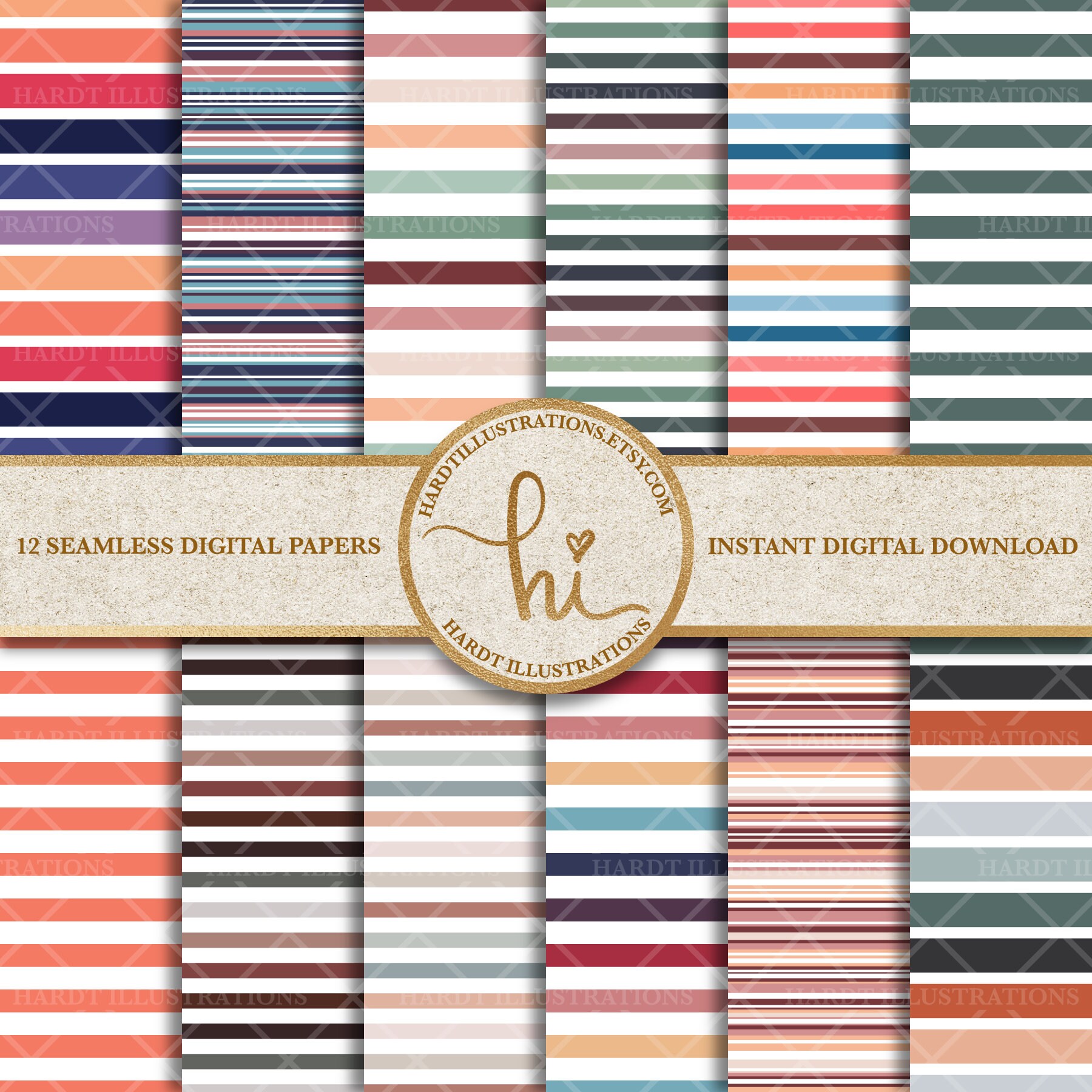 Retro Stripe Digital Paper Neutral Candy Stripes Design | Etsy