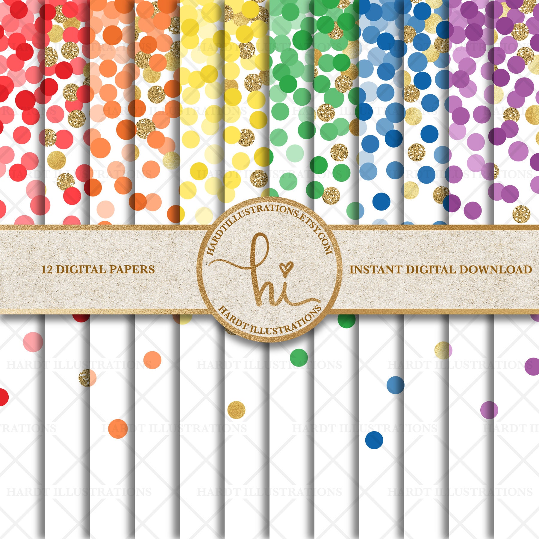 Rainbow Confetti Digital Paper Falling Confetti Background - Etsy