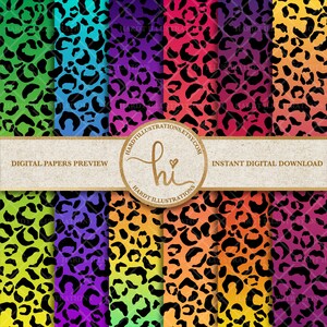 Funky Leopard Print Digital Paper Neon Rainbow Leopard - Etsy