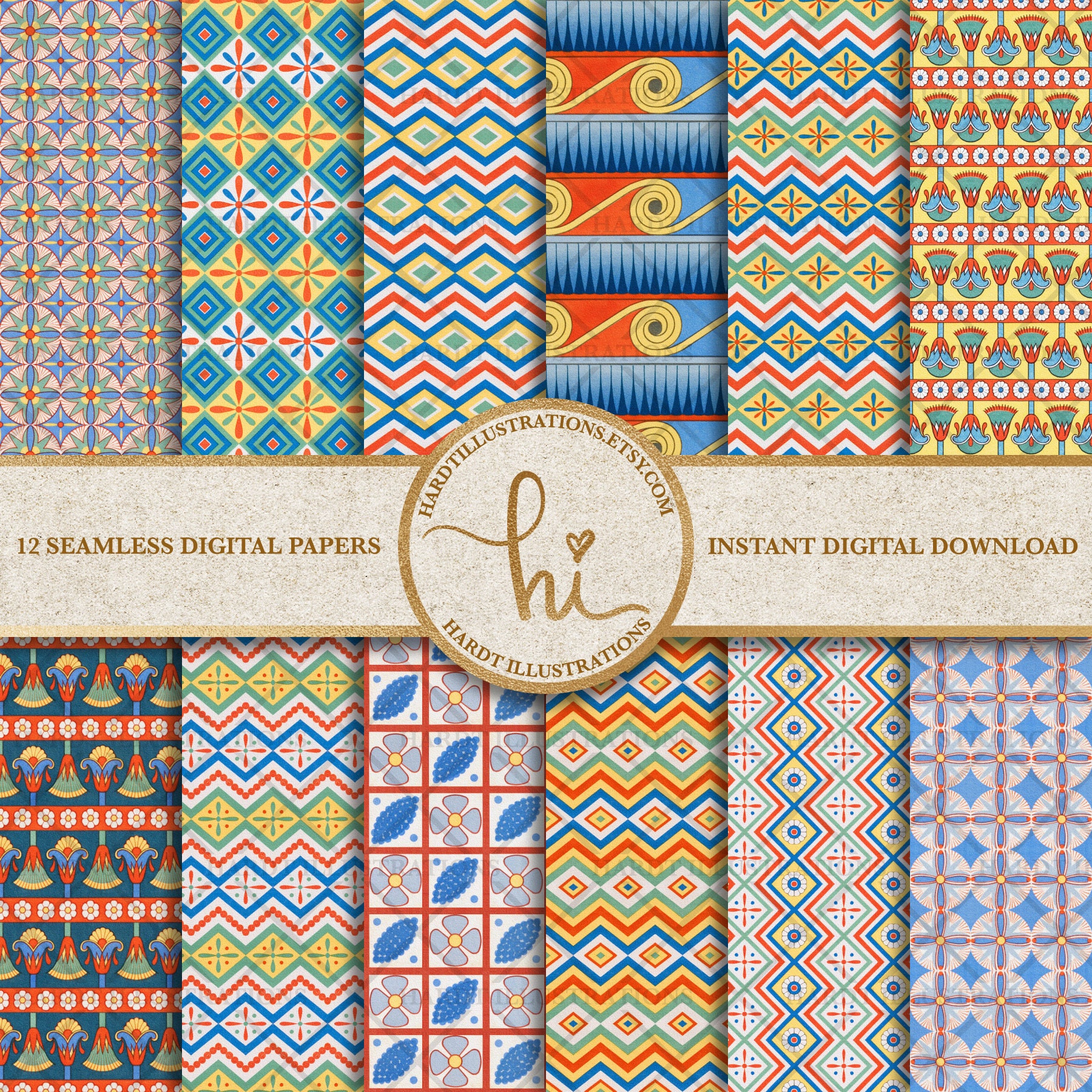 Ancient Egypt Digital Paper Set 4 Antique Egyptian Designs | Etsy
