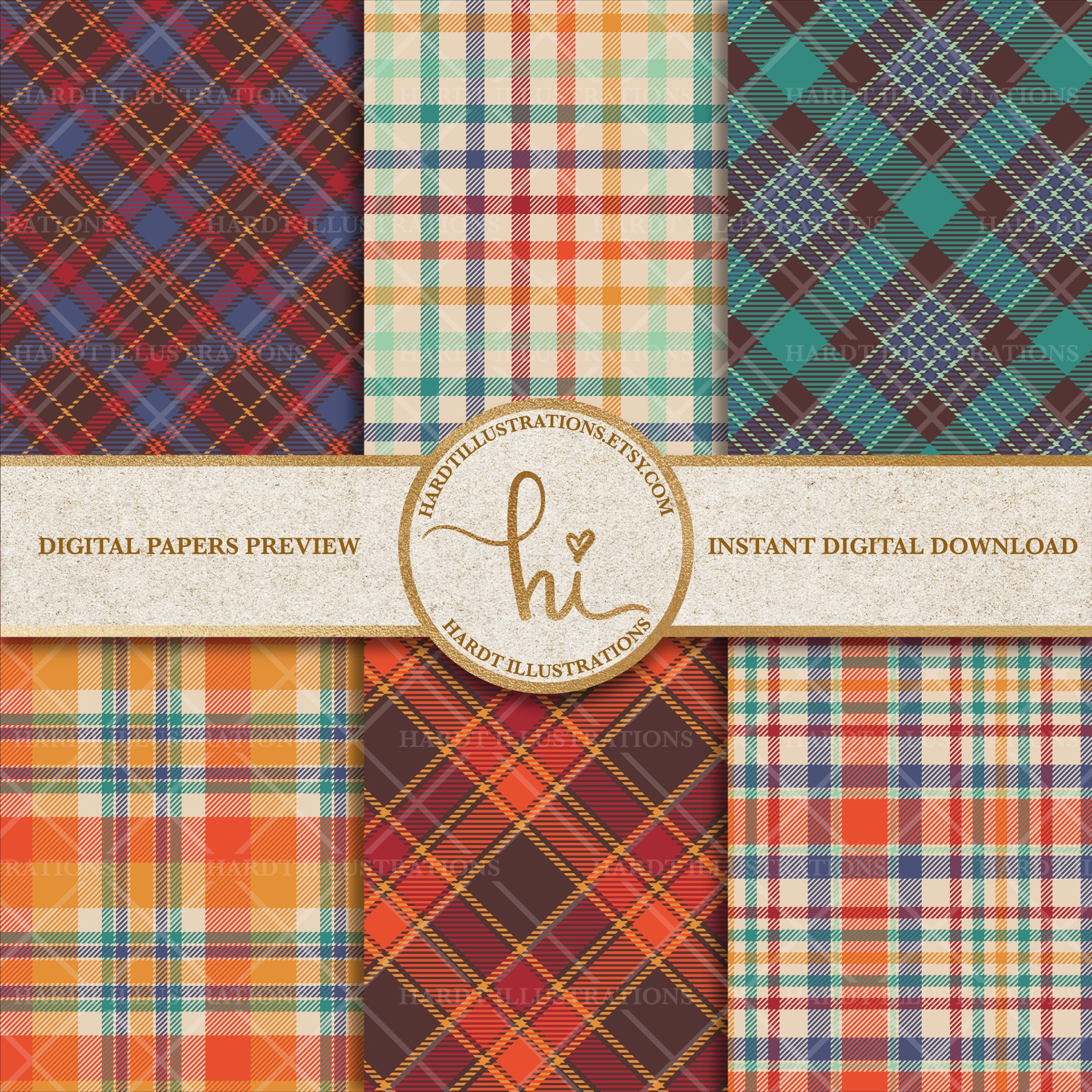 Retro Autumn Plaid Digital Paper Checkered Design Vintage - Etsy