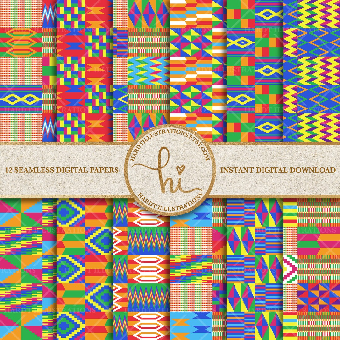 Colorful Kente Digital Paper, African Kente Cloth, Woven Fabric Print ...