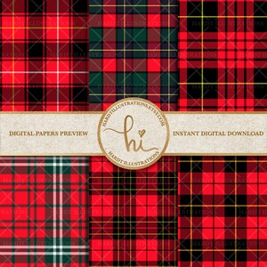 Modern Tartan Digital Paper, Red Plaid Check Pattern, Scottish Clan ...
