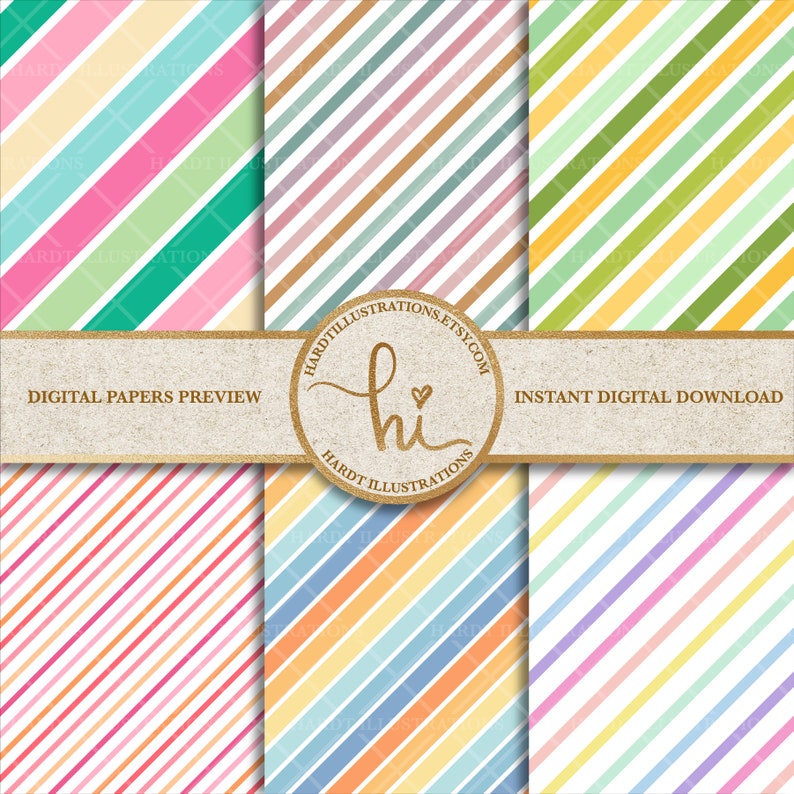 Pastel Stripe Digital Paper Rainbow Candy Stripes Design - Etsy