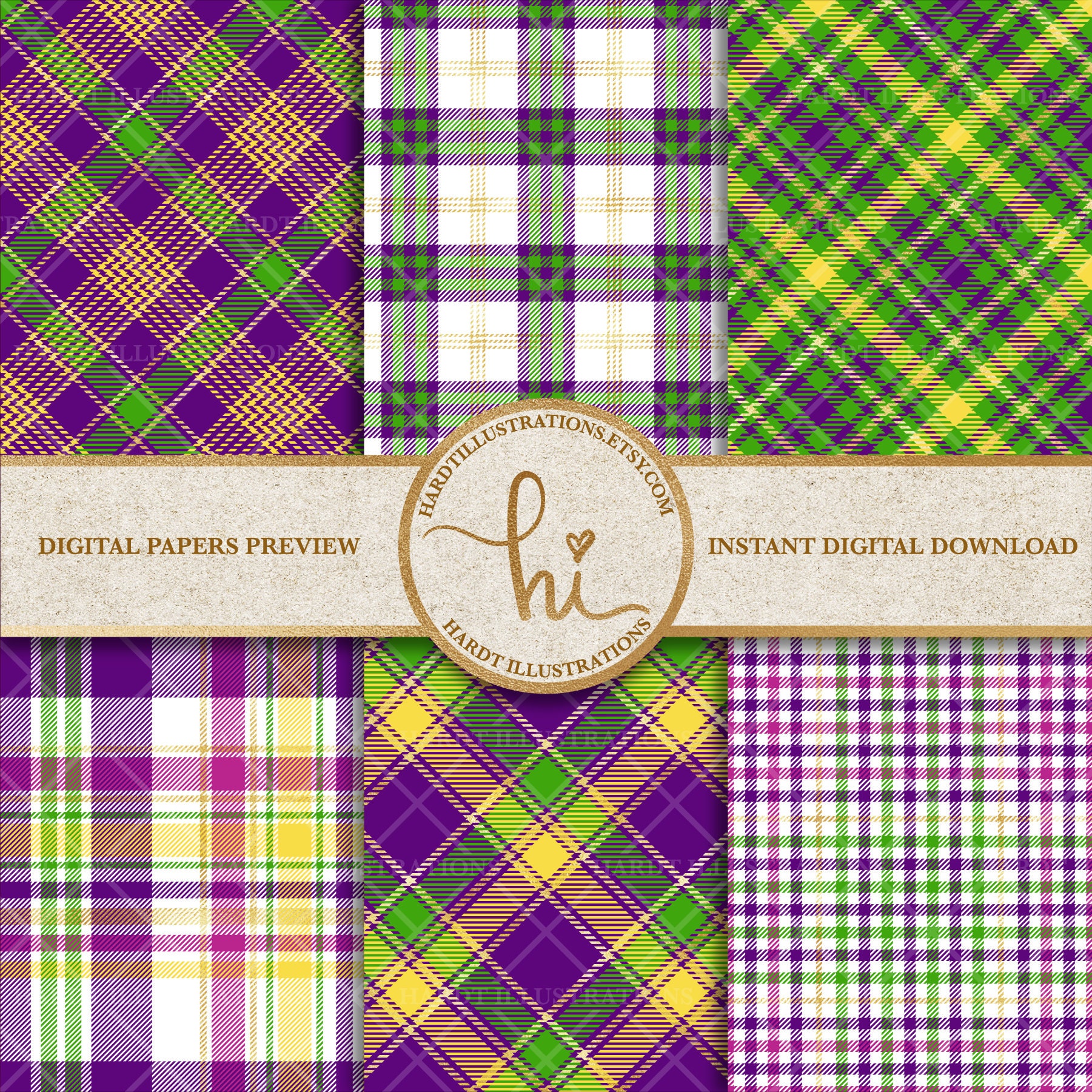 Mardi Gras Plaid Digital Paper Fat Tuesday Plaid Check | Etsy