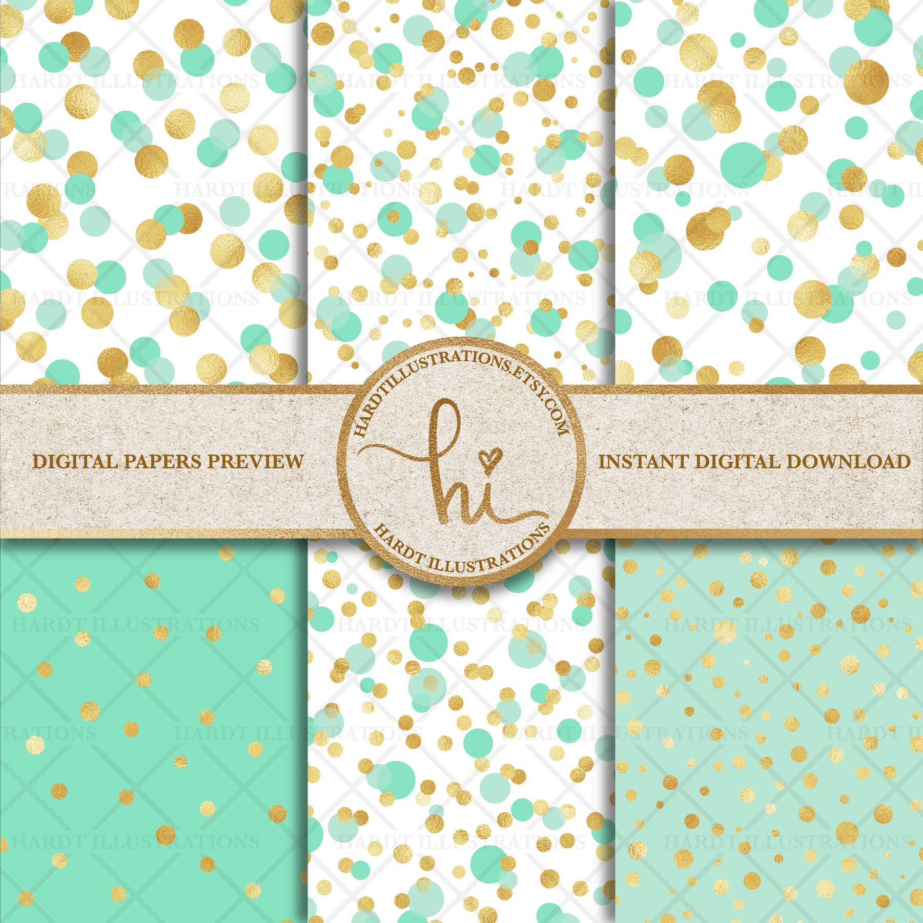 Mint & Gold Confetti Digital Paper Confetti Background | Etsy