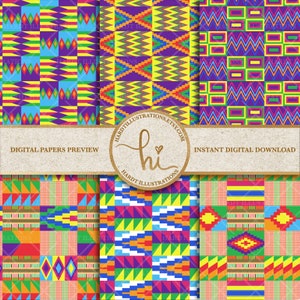Colorful Kente Digital Paper, African Kente Cloth, Woven Fabric Print ...