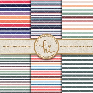 Retro Stripe Digital Paper, Neutral Candy Stripes Design, Horizontal ...