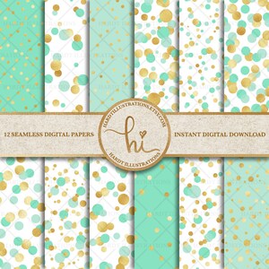 Mint & Gold Confetti Digital Paper, Confetti Background, Pastel Baby ...