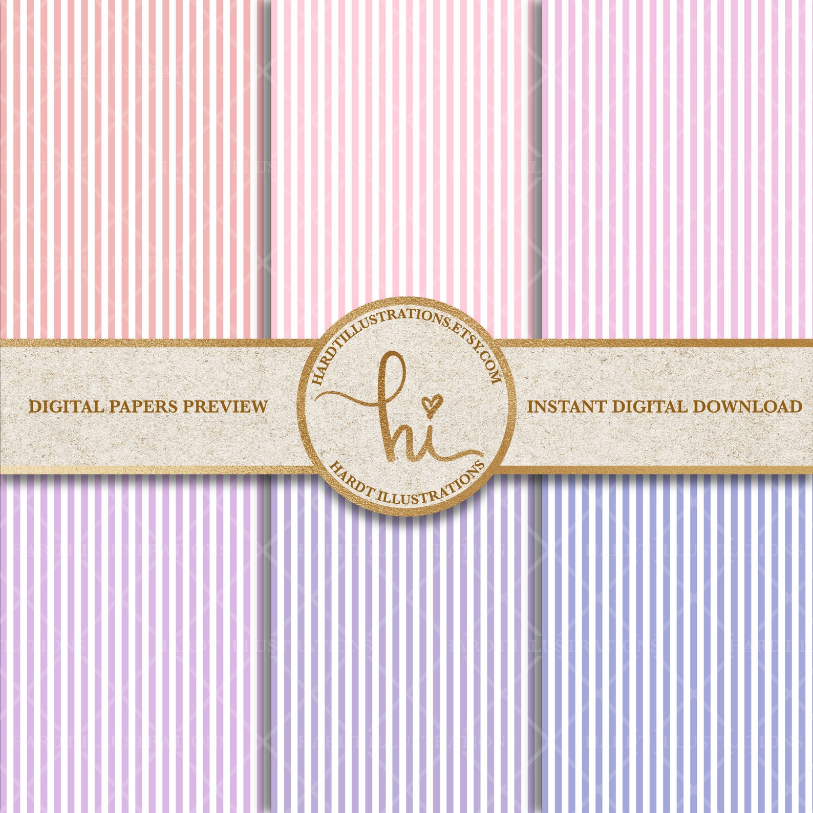 Seersucker Stripes Digital Paper, Pastel Candy Stripe Design, Preppy ...