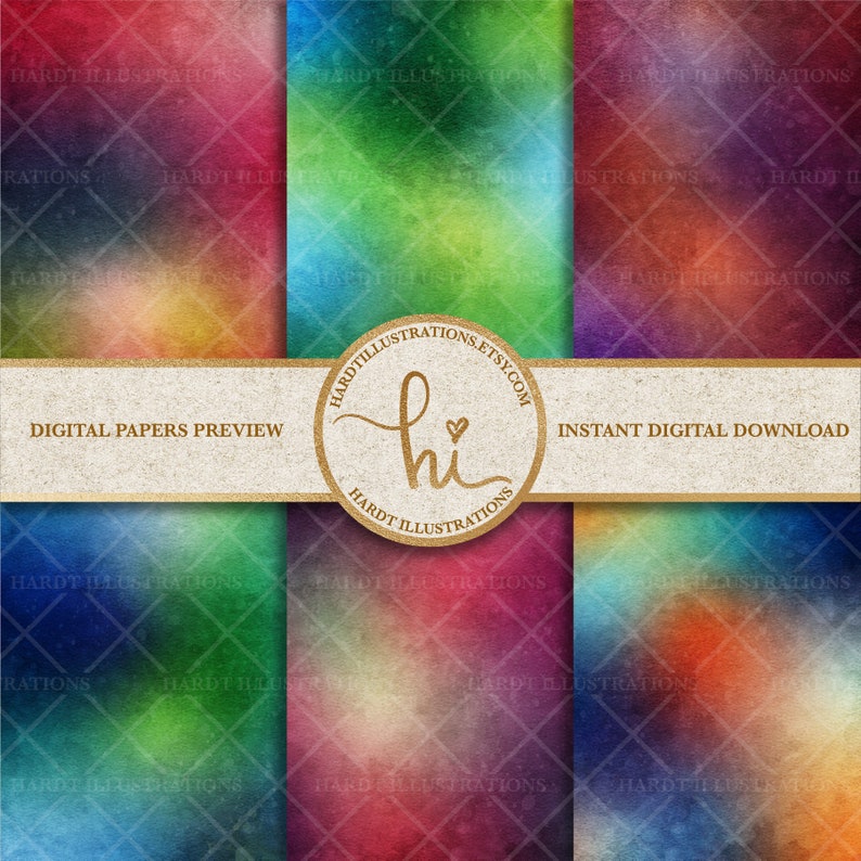 Vibrant Watercolor Digital Paper Colorful Ombre Grunge - Etsy