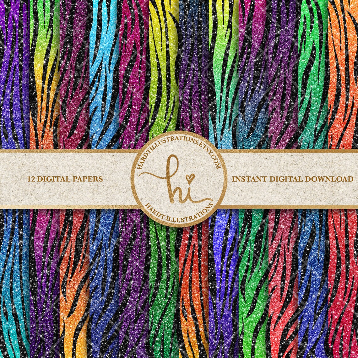 Glitter Tiger Stripes Digital Paper Funky Animal Print - Etsy
