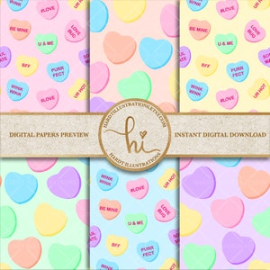 Pastel Candy Heart Digital Paper, Valentine Digital Paper, Conversation ...