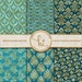 Teal & Gold Foil Damask Digital Paper, Vintage Turquoise Background ...