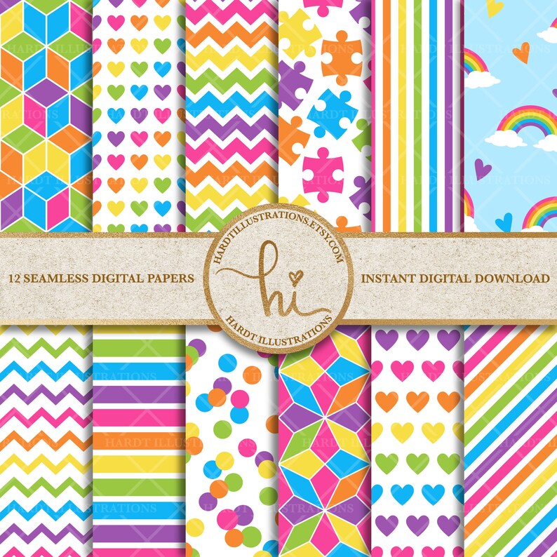 Bright Rainbow Digital Paper Colorful Rainbow Pattern - Etsy