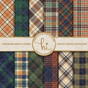 Cozy Fall Plaid Digital Paper, Checkered Design, Vintage Plaid Check ...