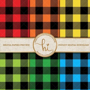 Buffalo Plaid Digital Paper, Buffalo Check Design, Rainbow Plaid Papers ...