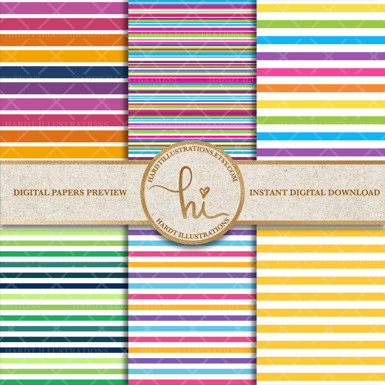 Rainbow Stripes Digital Paper Bright Candy Stripes Design | Etsy