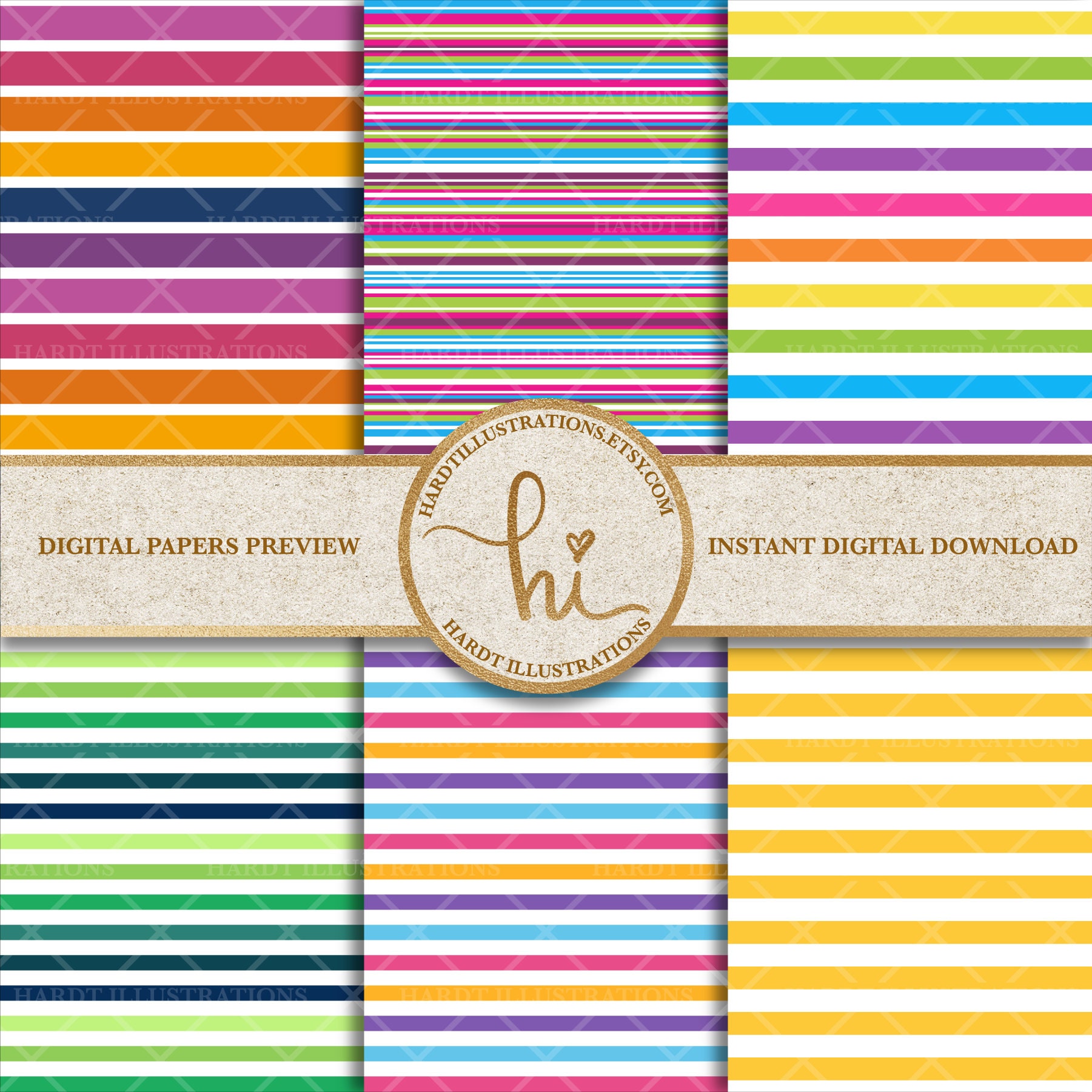 Rainbow Stripes Digital Paper Bright Candy Stripes Design | Etsy