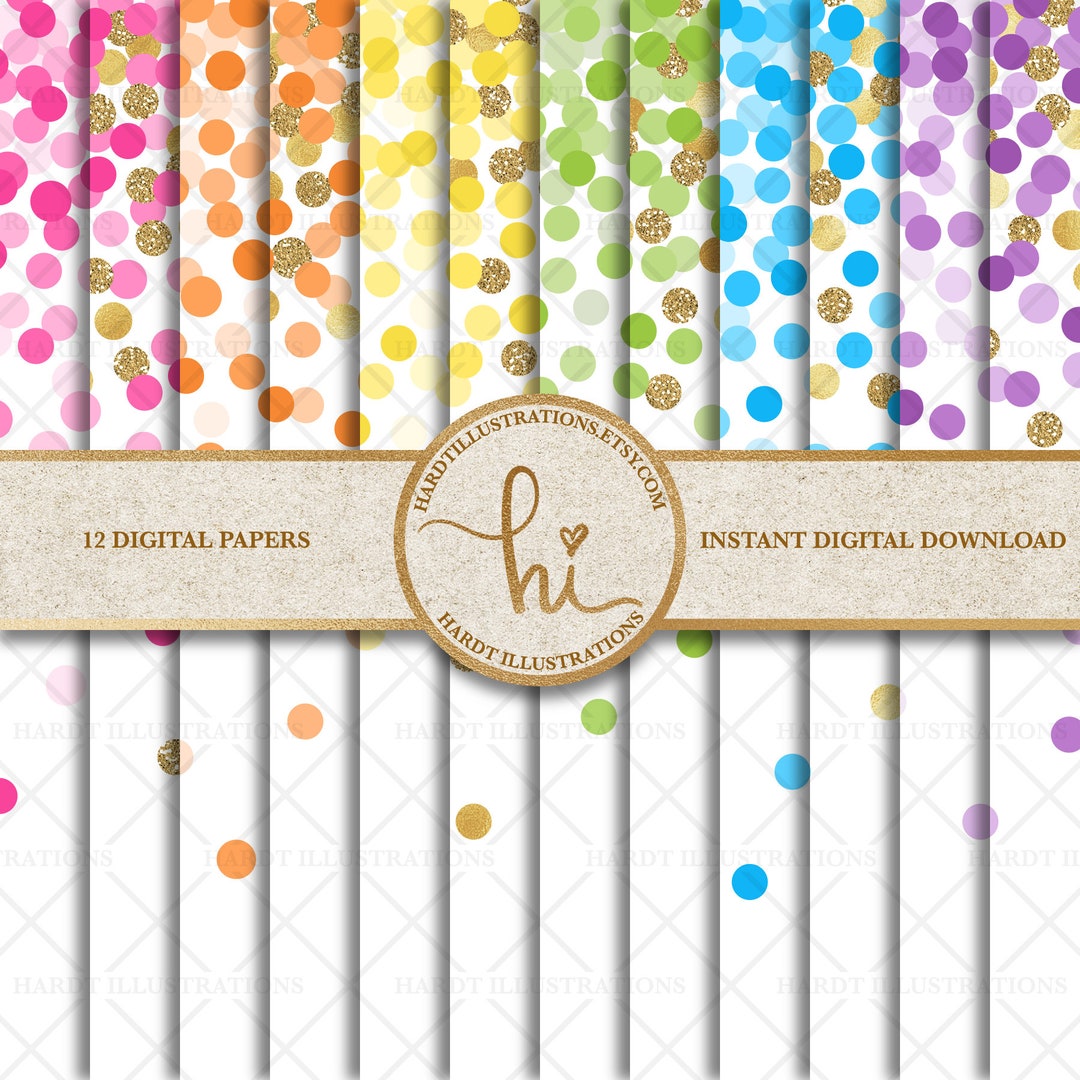Bright Rainbow Confetti Digital Paper, Falling Confetti Background ...