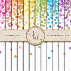 Bright Rainbow Confetti Digital Paper, Falling Confetti Background ...