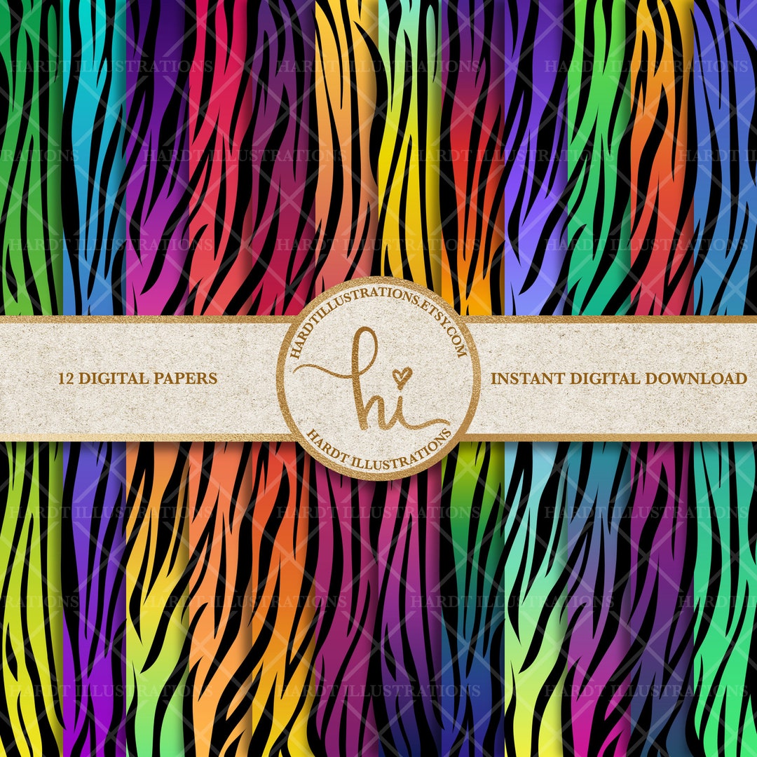 Tiger Stripes Digital Paper, Funky Animal Print Digital Paper, Neon ...