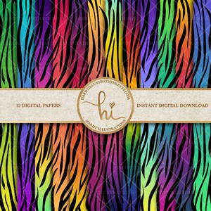 Tiger Stripes Digital Paper, Funky Animal Print Digital Paper, Neon ...