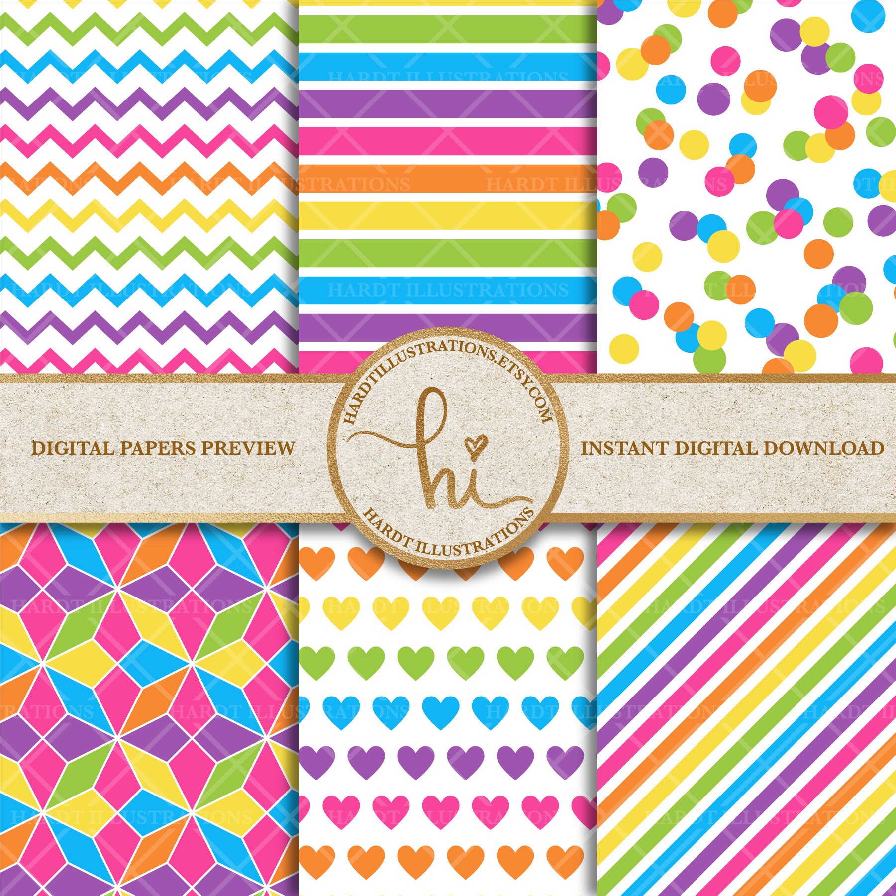 Bright Rainbow Digital Paper Colorful Rainbow Pattern - Etsy