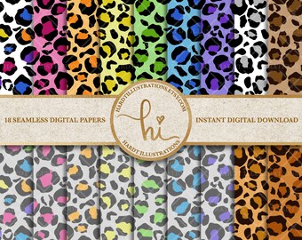 Leopard Print Digital Paper Pastel Rainbow Spots Tropical | Etsy