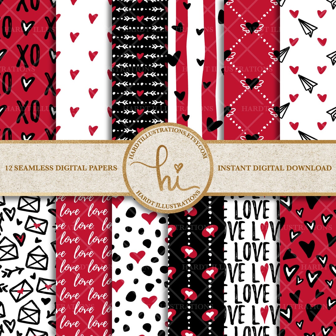 Red Love Digital Paper, Valentine Digital Paper, Valentine's Day Design ...