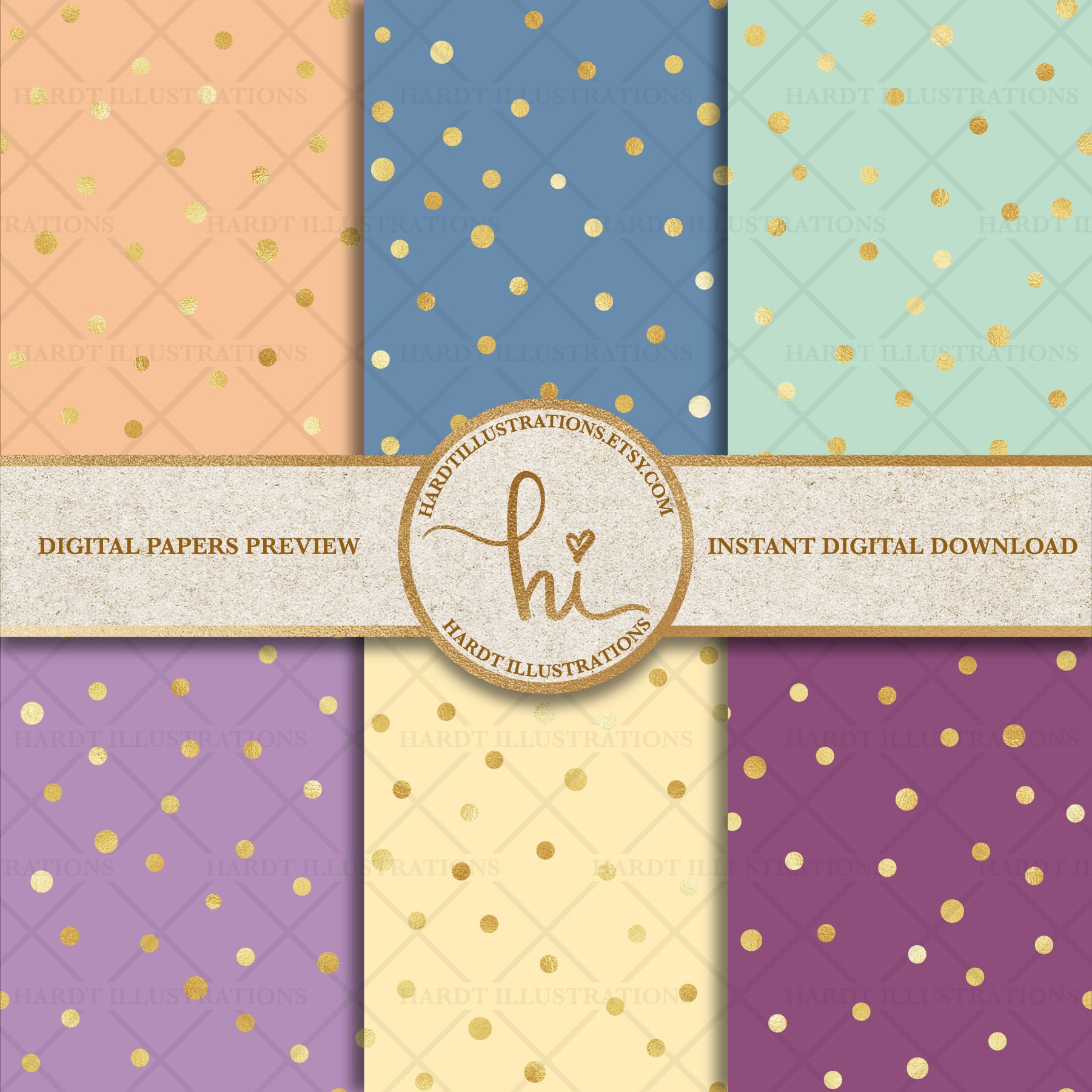 Colorful Confetti Digital Paper Gold Polka Dots Confetti | Etsy