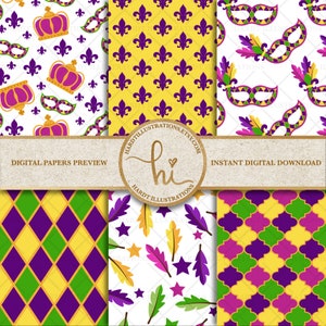 Mardi Gras Digital Paper, Fat Tuesday Digital Paper, Fleur De Lis ...